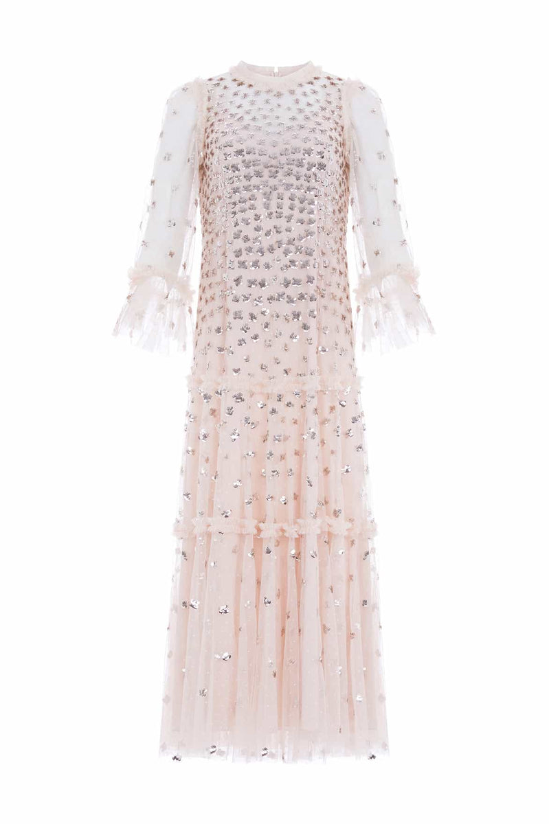 Glisten Tiered Ankle Gown – Beige | Needle & Thread