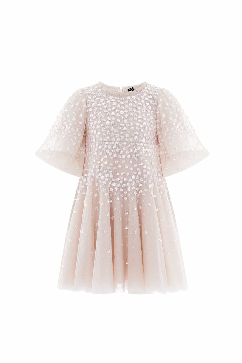 Scallop Sequin Kids Dress – Champagne | Needle & Thread