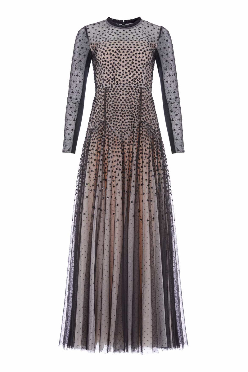 Sequin Cascade Round Neck Gown – Black | Needle & Thread