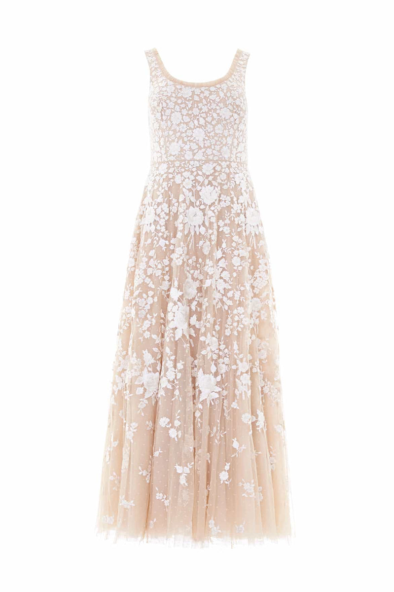 Rosa Scoop Neck Ankle Gown – Beige | Needle & Thread